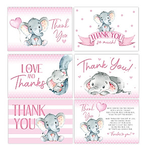 Your Main Event Prints Pink Elephant Baby Shower Thank You Cards, 50 Pieces
