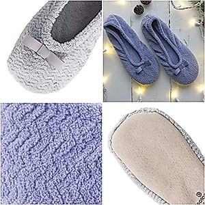 isotoner womens Chevron Microterry Ballerina House Slipper With Moisture Wicking and Suede Sole for Comfort Ballet Flat, Navy Blue, 6.5-7.5 US