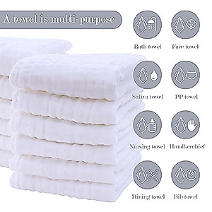 Sunny zzzZZ 6 Pack Muslin Burp Cloths - Ultra-Soft 100% Cotton Baby Boy & Girl Newborn Essentials - Large 20'' x 10'' Super Absorbent Milk Spit UP Washcloths - Unisex Burpy Cloths - White