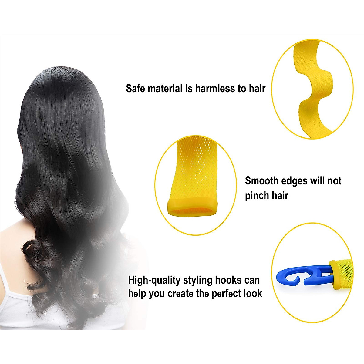 40PCS Hair Curlers Heatless Wave and Spiral Two Styles Formers(16inches) with 4PCS Styling Hooks Magic Hair Rollers No Heat Damage for Women and Kids’ Short and Medium Hair (16inch)