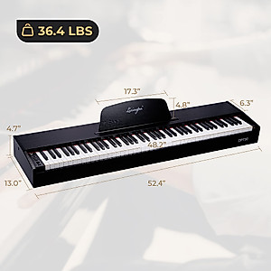 Lexington 88 Key Beginner Digital Piano Weighted for Adults Kids, Portable Wooden Electric Piano Keyboard Full Size with Graded Hammer Action, Sustain Pedal and Power Supply, Black