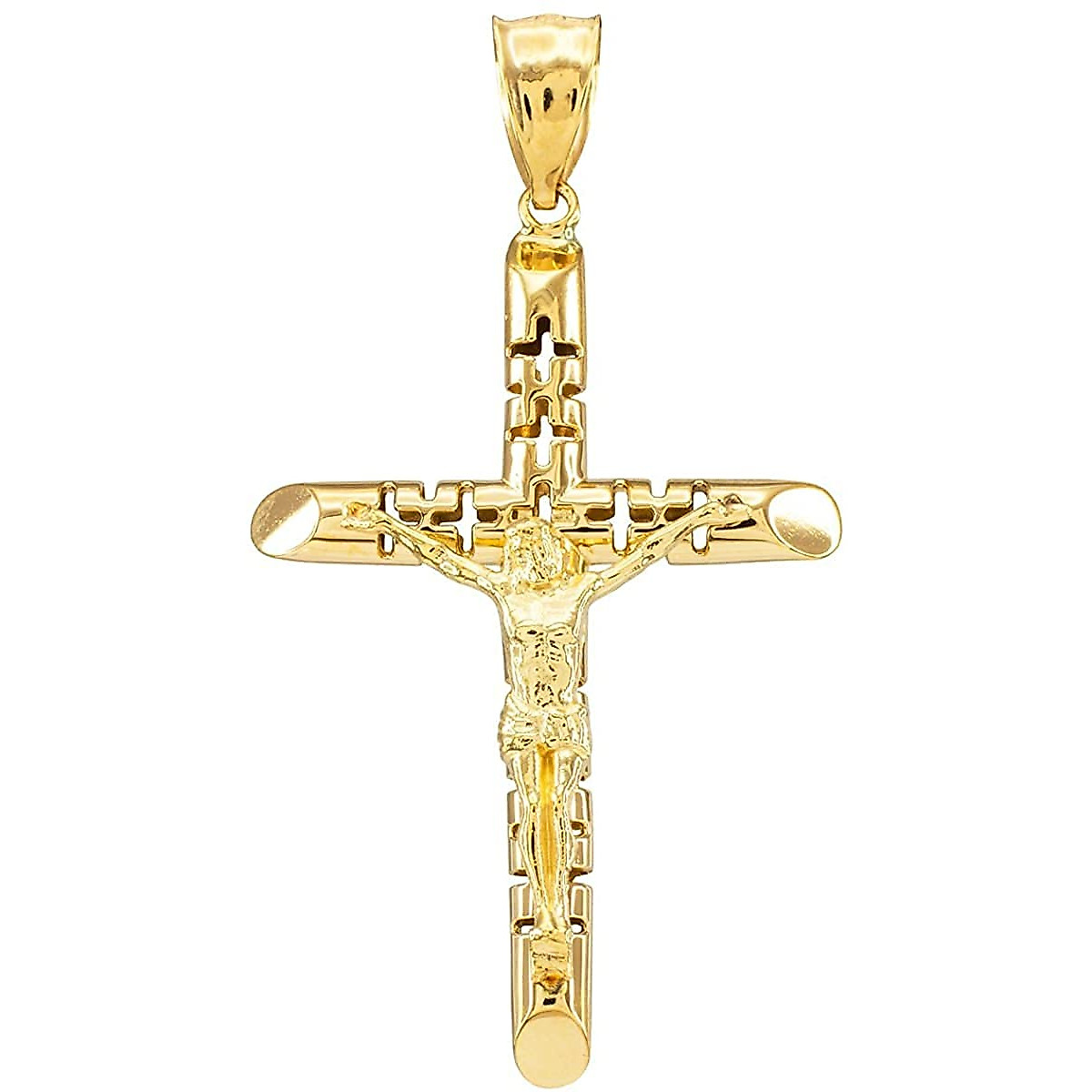 14K Yellow Gold Artistic Pierced Crucifix Cross Pendant Charm
