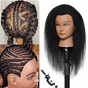 Mannequin Head with 100% Real Hair Manikin Cosmetology Doll Head Hairdresser Practice Styling Brading Training Head with Free Clamp Holder (14inch-D3)