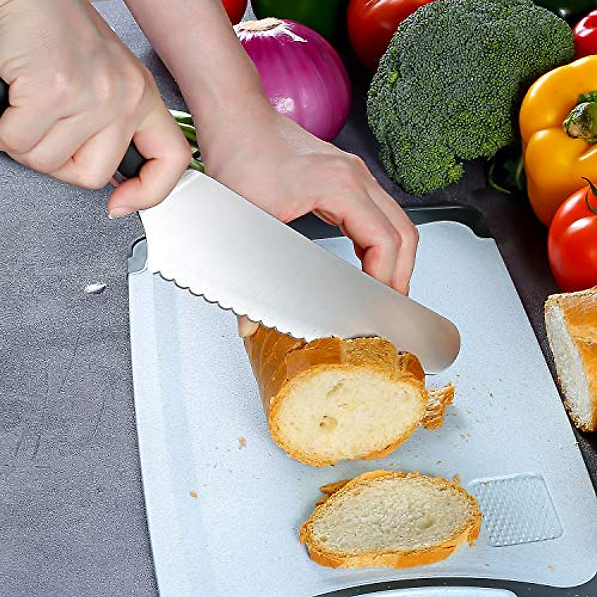 WELLSTAR Sandwich Knife, 6.5 Inch German Stainless Steel Serrated Utility Knife for Bread Vegetable Meat Cutting, Butter Spreader Knife, Razor Sharp Full Tang Handle Multipurpose Kitchen Knife