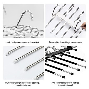 IULJH 5 in 1 Pant Hanger for Clothes Organizer Multifunction Shelves Closet Storage Organizer Stainless Steel Trouser Hangers