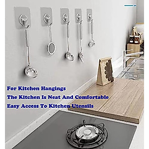 Aecyidk Adhesive Hooks 20 Packs Utility Command Hooks 22 lbs(Max) Self Adhesive Heavy Duty Wall Hooks Waterproof Transparent Hooks Kitchen Door Home Improvement Sticky Hook