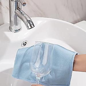 Puomue 6 Pack Microfiber Glass Cleaning Cloth, 16 Inch X 16 Inch, Lint Free Quickly Clean Window, Glasses, Windshields, Mirrors, and Stainless Steel, Blue