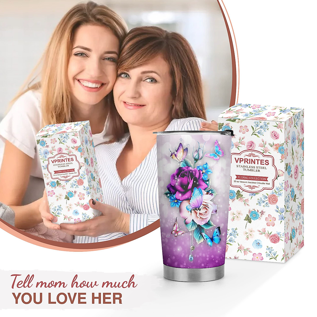 Mom Rose 20oz Stainless Steel Tumbler - Mom Gifts from Daughters - Mom Birthday Gifts, Christmas Gifts for Mom from Daughter, Valentines Day Gifts for Mom