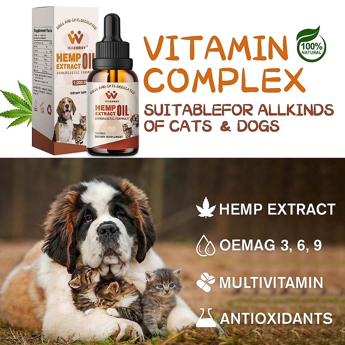 （2-Pack） Hemp Oil for Dogs Cats - Calming Drops Dog Relaxants - Help Pets Anxiety Stress Hip & Joint Pain Arthritis Sеizures Rеlief - Skin Нiр Jоint Hеalth - Organic Pet Hemp Oil Drops