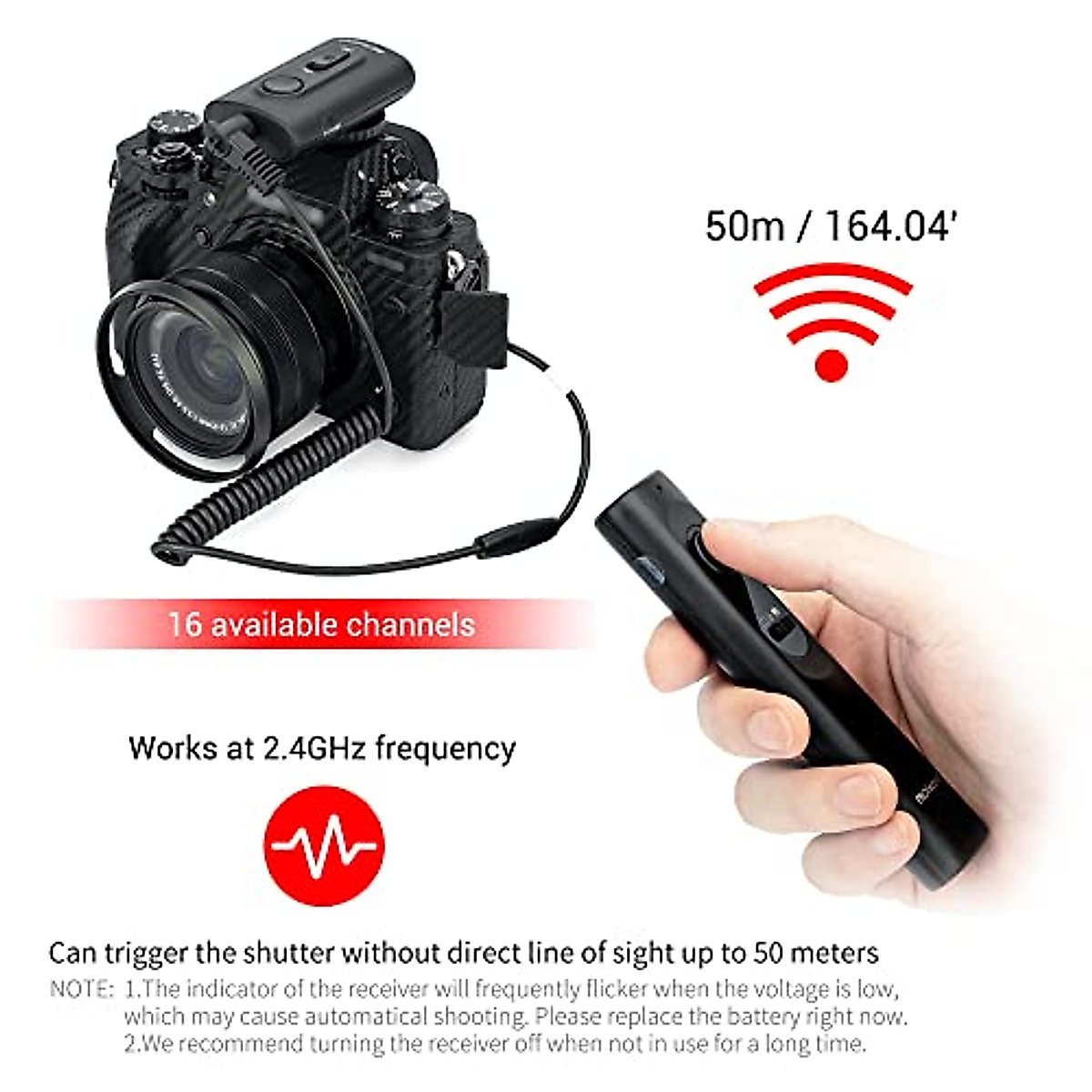 PROfezzion [164'] Wireless Shutter Release Remote Control for Olympus OM-1 OM-5 OM-D E-M1 E-M5 Mark III Mark II E-M1X Camera, Radio Control Shutter Release with AAA Battery