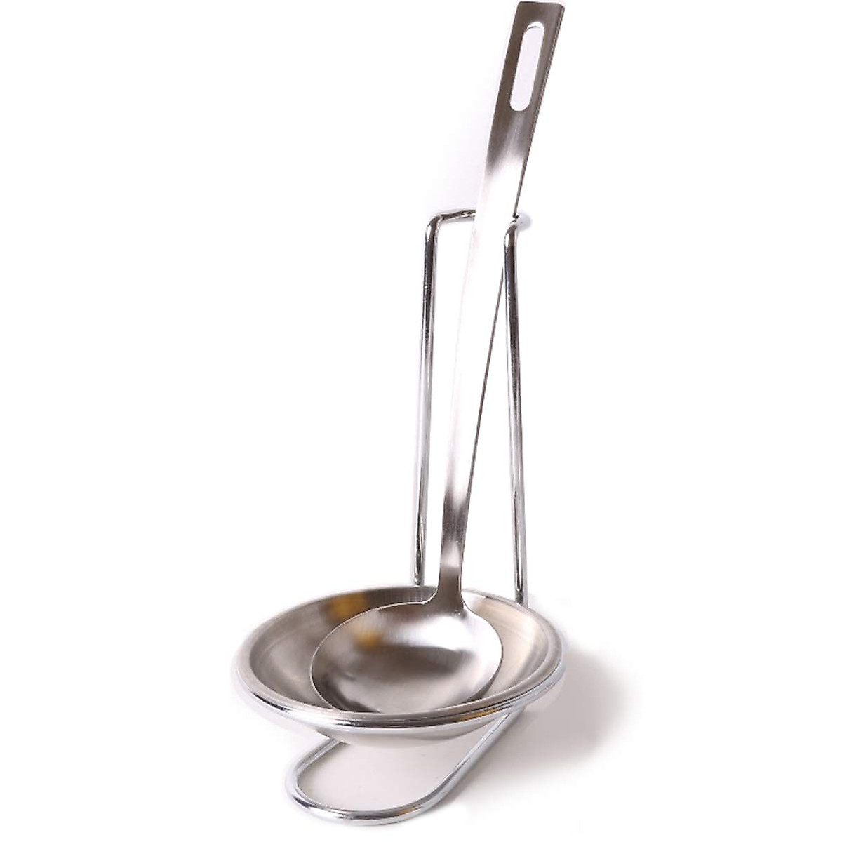 GoldNJade 304 Stainless Steel Single Ladle Holder Vertical Spoon Rest Cooking Utensils Stand with 4.3 inch bowl