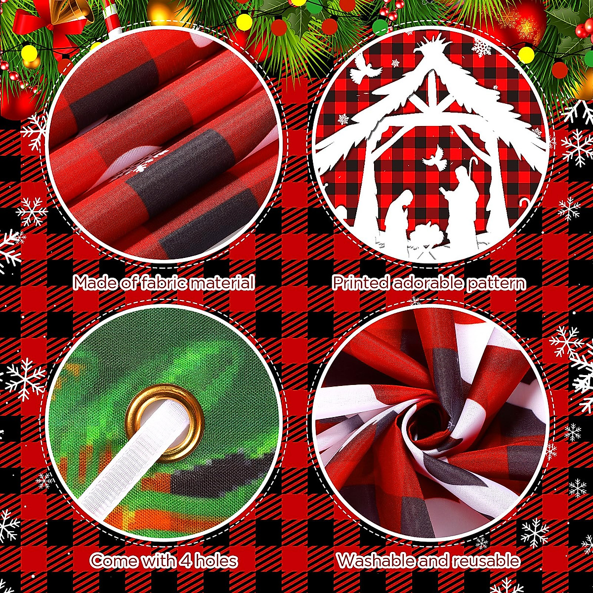 Christmas Nativity Door Cover Jesus is The Reason for The Season Christmas Door Decorations Banner Holy Religious Red Buffalo Plaid Porch Sign Backdrop Background for Xmas Holiday Party Supplies