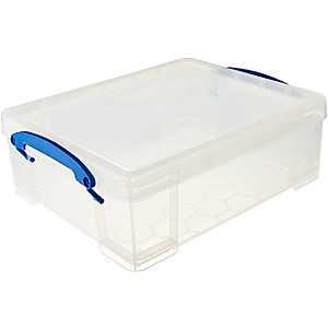 Really Useful Box 8.1 Liter Plastic Stackable Storage Container with Snap Lid & Built-In Clip Lock Handles for Home or Office Organization, Clear