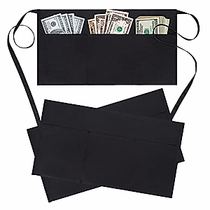 BOHARERS 3 Pack Server Aprons With 3 Pockets, Oil & Waterproof Waitress Waiter Short Half Waist Apron