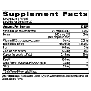 OLLY Ultra Strength Hair Softgels, Supports Hair Strength, Health and Growth, Biotin, Keratin, Vitamin D, B12, Hair Supplement, 30 Day Supply - 30 Count (Packaging May Vary)