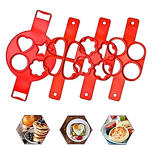 Akamino Pancake Making Mold Fried Egg Mold Reusable Silicone Pancake Maker with 4 Cavity (Heart Round Star) - 4 Pieces