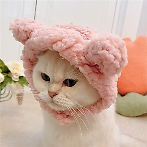 JOICEE Cute Cat Costume Warm Bear Hat for Cat Adjustable Soft Small Pet Headwear Bear Hat for Cat Puppy Dog (Pink)