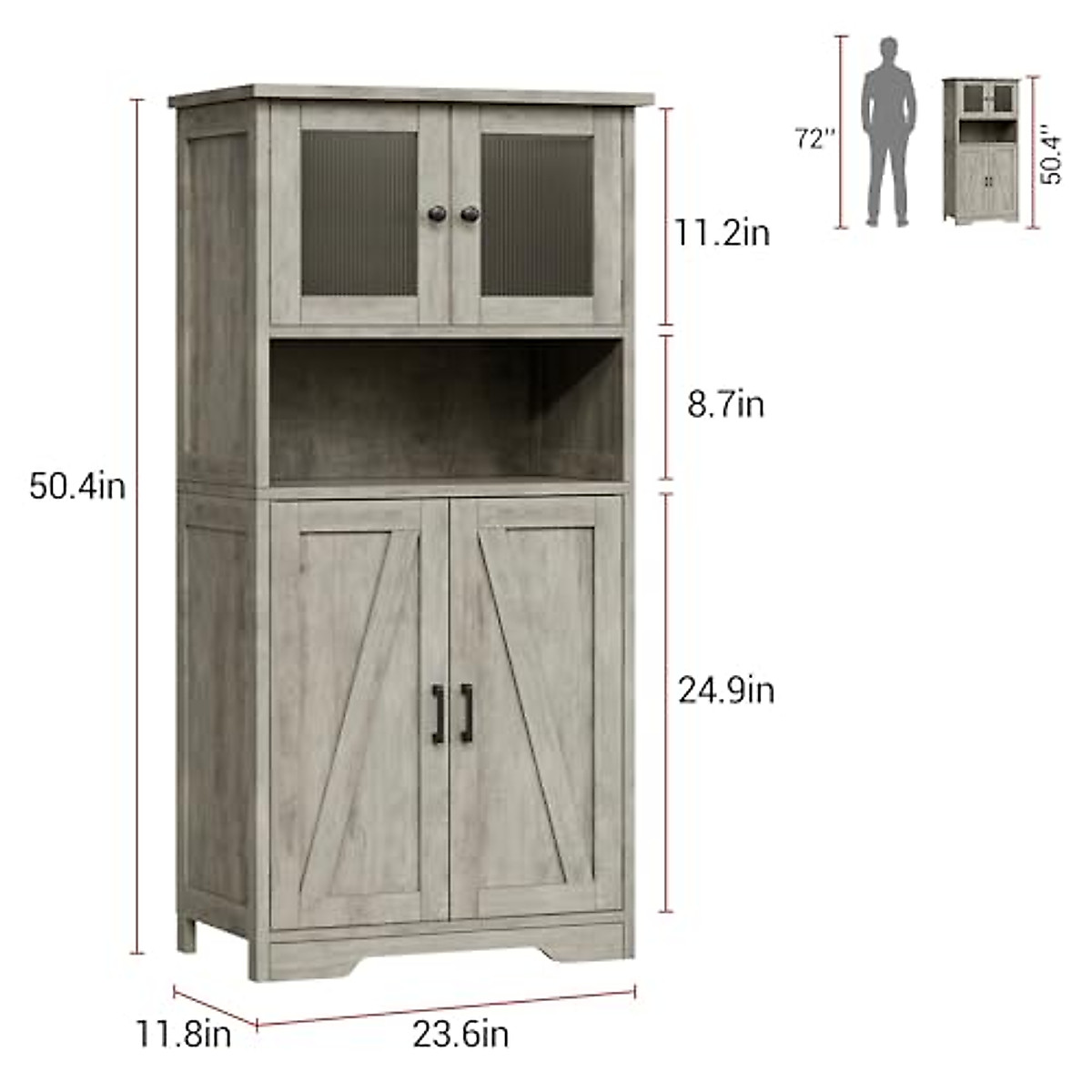IDEALHOUSE Bathroom Storage Cabinet, Freestanding Floor Linen Storage Cabinet with Doors and Shelves, Wooden Kitchen Pantry Storage Cabinet, Standing Cupboard, Storage Cabinet for Living Room, Greige