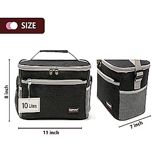 Lunch Bag 10L,Insulated Lunch Box for Men/Women,Reusable Cooler or Warmer Lunch Bags for Adults/Kids,Leakproof Lunch Bag Box for Office School Picnic Beach-Black…