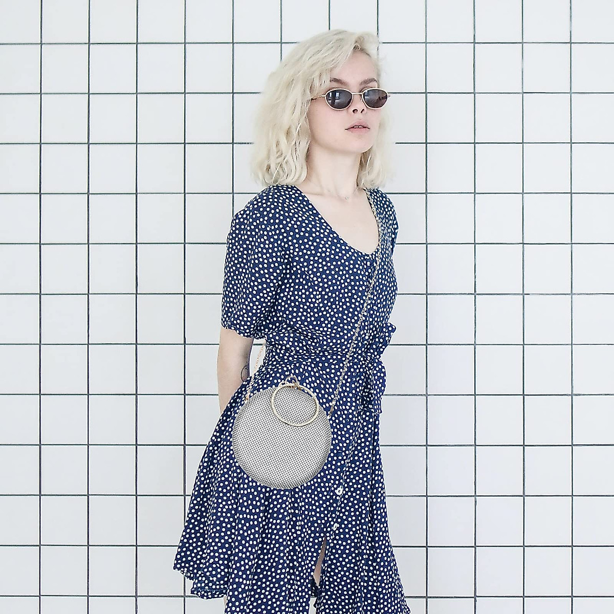 UBORSE Round Rhinestones Clutch Purse for Women Formal Evening Bag Sparkly Wedding Bridal Clutch Purse Prom Party Handbag Silver