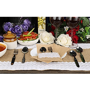 RAJRANG Pack of 20 Natural Burlap Cutlery Holder - 8x4 Inch Jute Pouch with Lace Silverware Napkin Holders Wedding Party Bridal Table Decoration