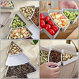 Angoily Christmas Plastic Serving Tray Platter - 2 Pcs Christmas Tree Shape White Plastic Divided Appetizer Serving Tray Candy Snack Salad Desserts Dried Fruit Nuts Plate for Home Office Party