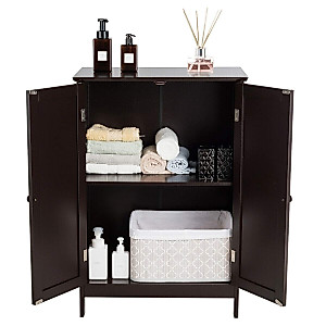 Elegant Bathroom Cabinet Floor Storage Organized Cupboards Wood Home Furniture Double Doors with Shelves Space-Saving for Living Room, Bedroom, Kitchen, Toilet Brown