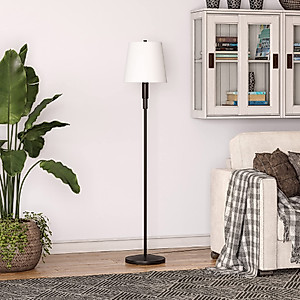 Emerson 60" Tall Floor Lamp with Fabric Shade in Blackened Bronze/White