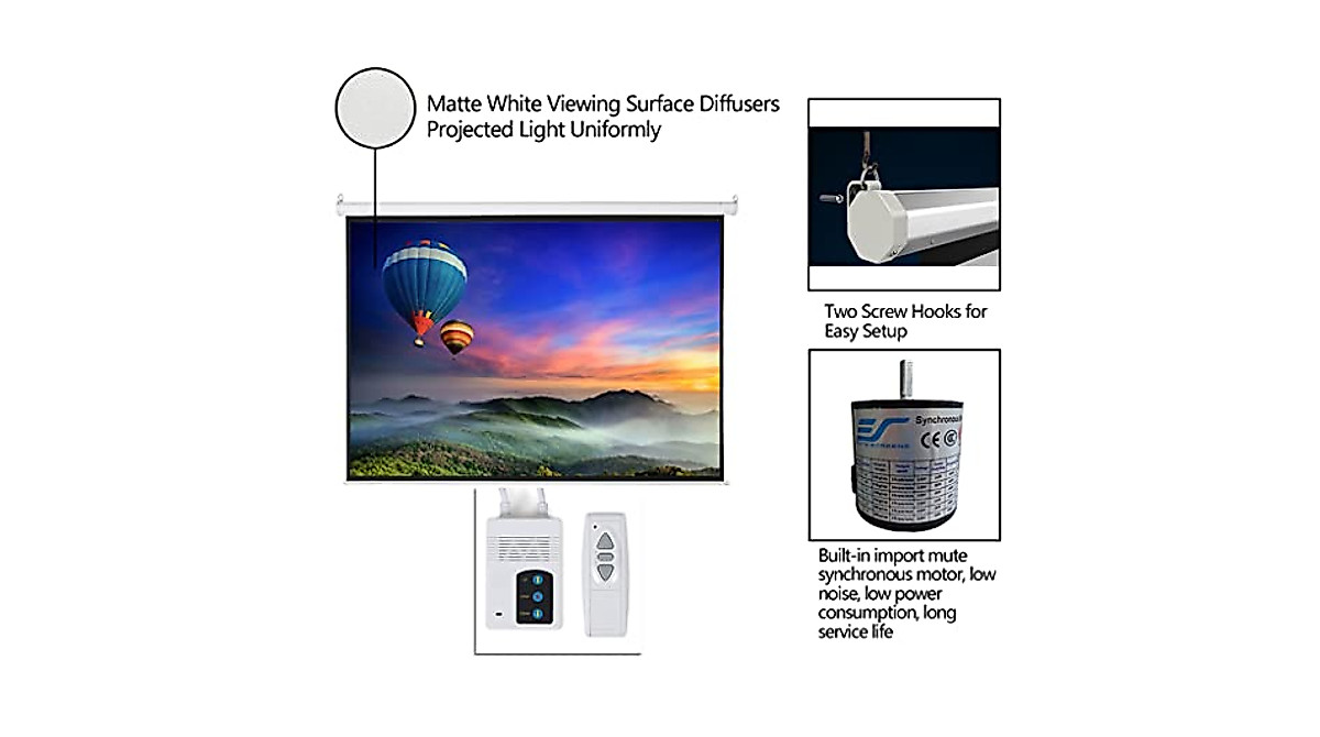 Motorized 100" Projector Screen with Remote | Auto-Locking & Portable
