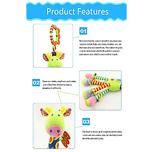 RichChoice Giraffe Baby Educational Toys (one Box:50 pcs):1-3-6-8 Month,1-2-3 Year Old Crib Bed,Car Seat, Stroller, Activity,Travel Hanging Toys;Kids Plush Portable Toys with Crinkle, Ring,Teether…