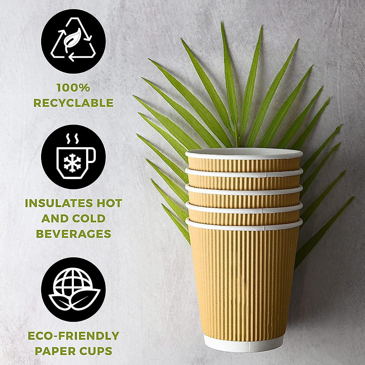 NYHI Set of 150 Ripple Insulated Kraft Paper Cups – Coffee/Tea Hot Cups | Recyclable |3-Layer Rippled Wall For Better Insulation | Perfect for Cappuccino, Hot Cocoa, or Iced Drinks (10 oz)