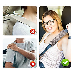 2PCS Soft Fluffy Car Seatbelt Covers - Winter Car Essentials Seat Belt Shoulder Pad Full of Wild Leopard Prints - Universal Seat Belt Cover Pad for Shoulder Protections & Car Decorations (Coffee)