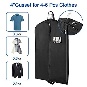 Garment Bags for Travel 43" 1 Pack, Hoprfire Suit Garment Covers with 4" Gussetes for Closet Storage for Men Breathable Foldable Hanging Bags Waterproof for Suit, Clothes, Custom, Tuxedo, Shirts, Coat