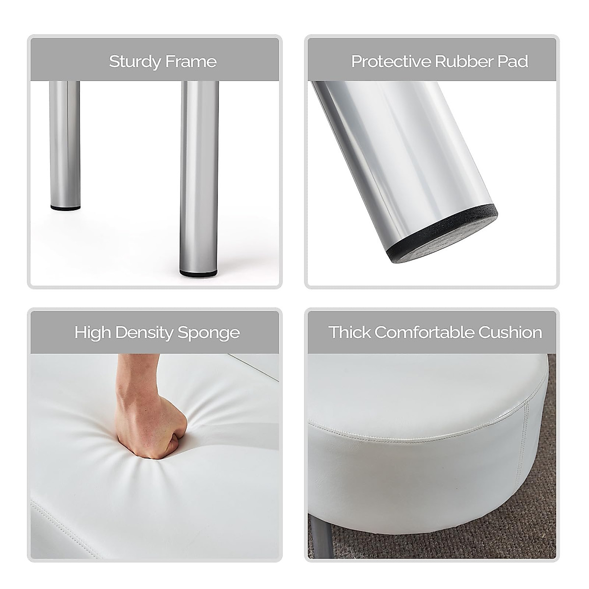 LEADZM Waiting Room Bench Seating, Salon Reception Chairs Leather Upholstered Settee with Backrest, Heavy Duty Guest Lobby Chair, Office Beauty Barbershop Furniture, White