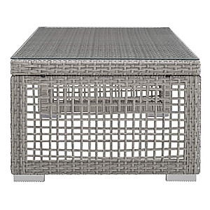Modway Aura Wicker Rattan Outdoor Patio Tempered Glass Coffee Table in Gray