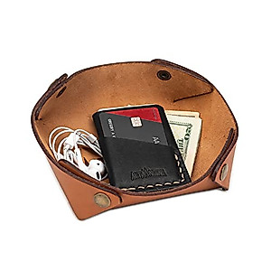 Alta Andina Large Leather Travel Valet Tray | Vegetable Tanned Leather Catchall | Collapsable, Unfolds Flat | Nightstand & Dresser Organizer for Women & Men (Brown – Miel)