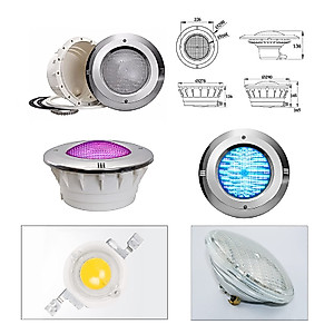 LED Pool Lamp, Par56 Recessed Underwater Lighting, Stainless Steel Surface 12V Waterproof IP68 for Above and Below Ground Swimming Pool (Color : RGB+Remote Control, Size : 54W)