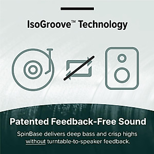 Andover Audio Spinbase Speaker System Designed for Turntables; Phono Input, Bluetooth, aux-in, Bass and Treble Control, ISOGroove Anti-Feedback - (Black)
