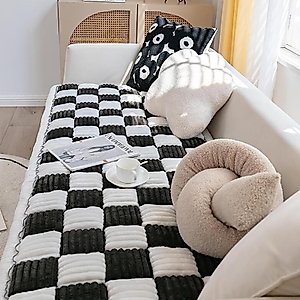 SHENJIA Funny Fuzzy Couch Cover, Funnyfuzzy Cream-Coloured Large Plaid Square Pet Mat Bed Cover Protective Floors Furniture, for Cats and Dogs(Size:27.6 * 70.9 in,Color:Black)