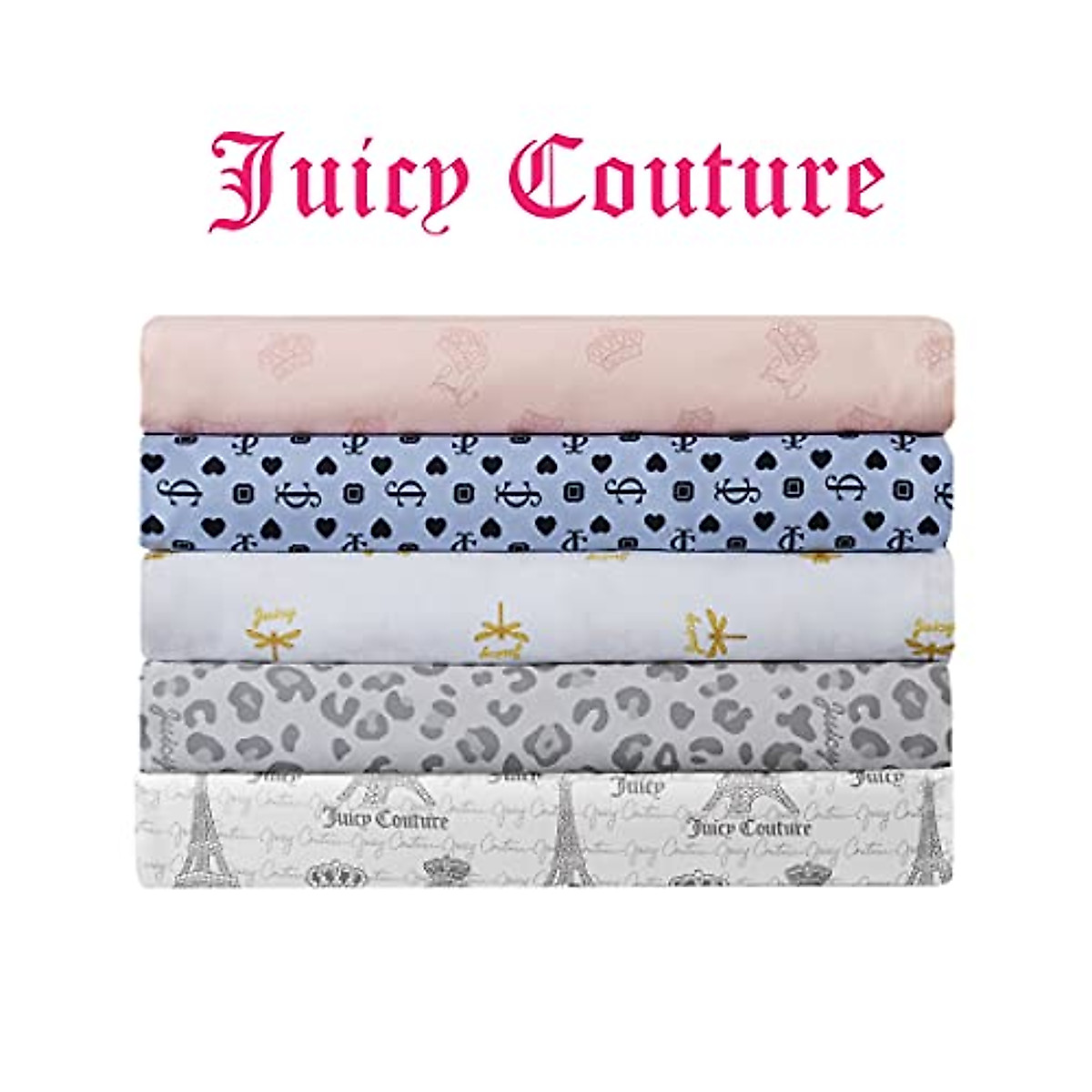 Juicy Couture – Sheet Set | Queen Bee Design Bed Sheets| Twin Size Bedding | 3 Piece Set Fitted Sheet, Flat Sheet and Pillowcase | Deep Pockets, Wrinkle Resistant and Anti Pilling | White and Gold