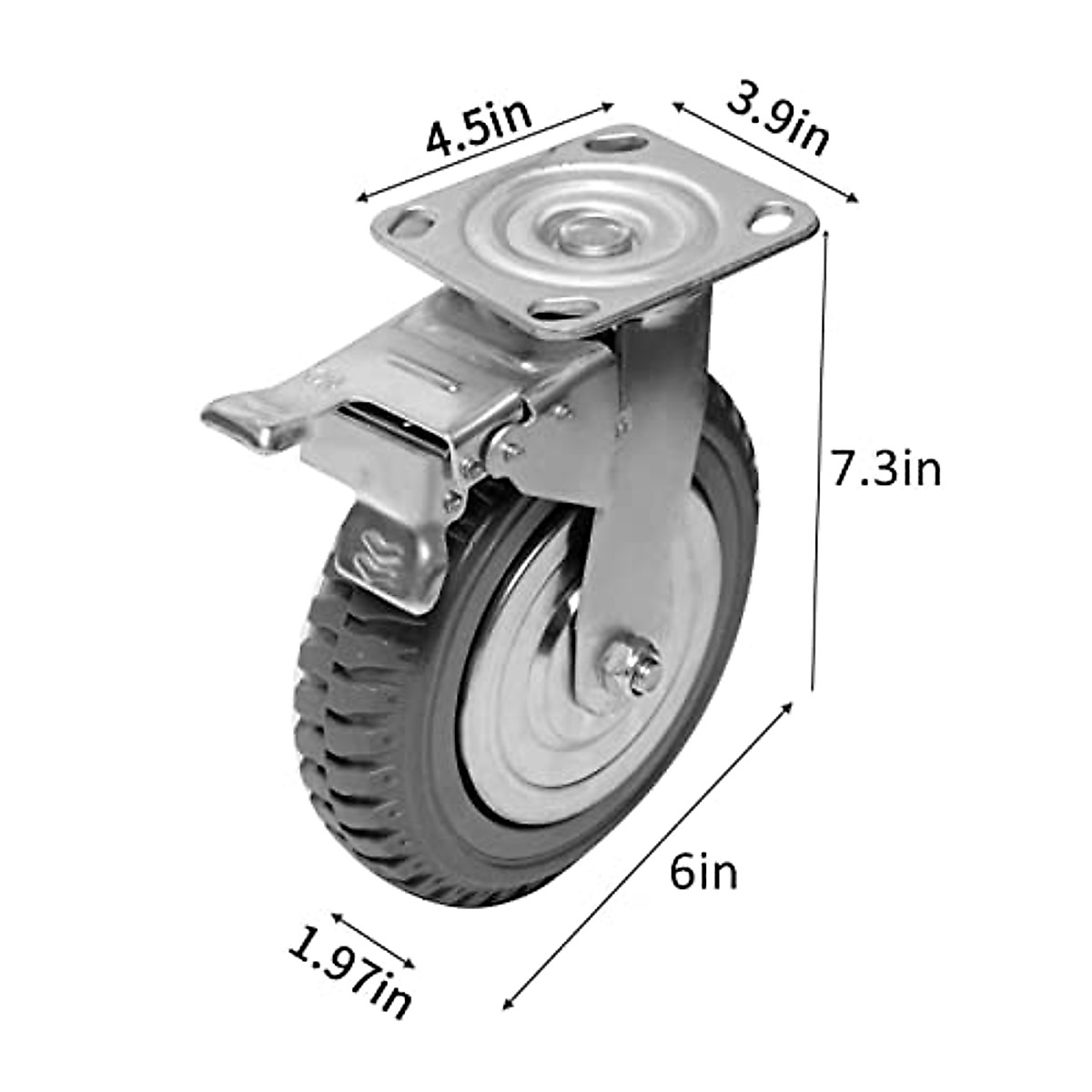 Chrov 6 Inch Heavy Duty Plate Casters Wheels Set of 4 Swivel Casters 1322lbs Smooth Silent 360 Degree Rotation Ball Bearing (2 with Brake Lock, 2 Without Brake)