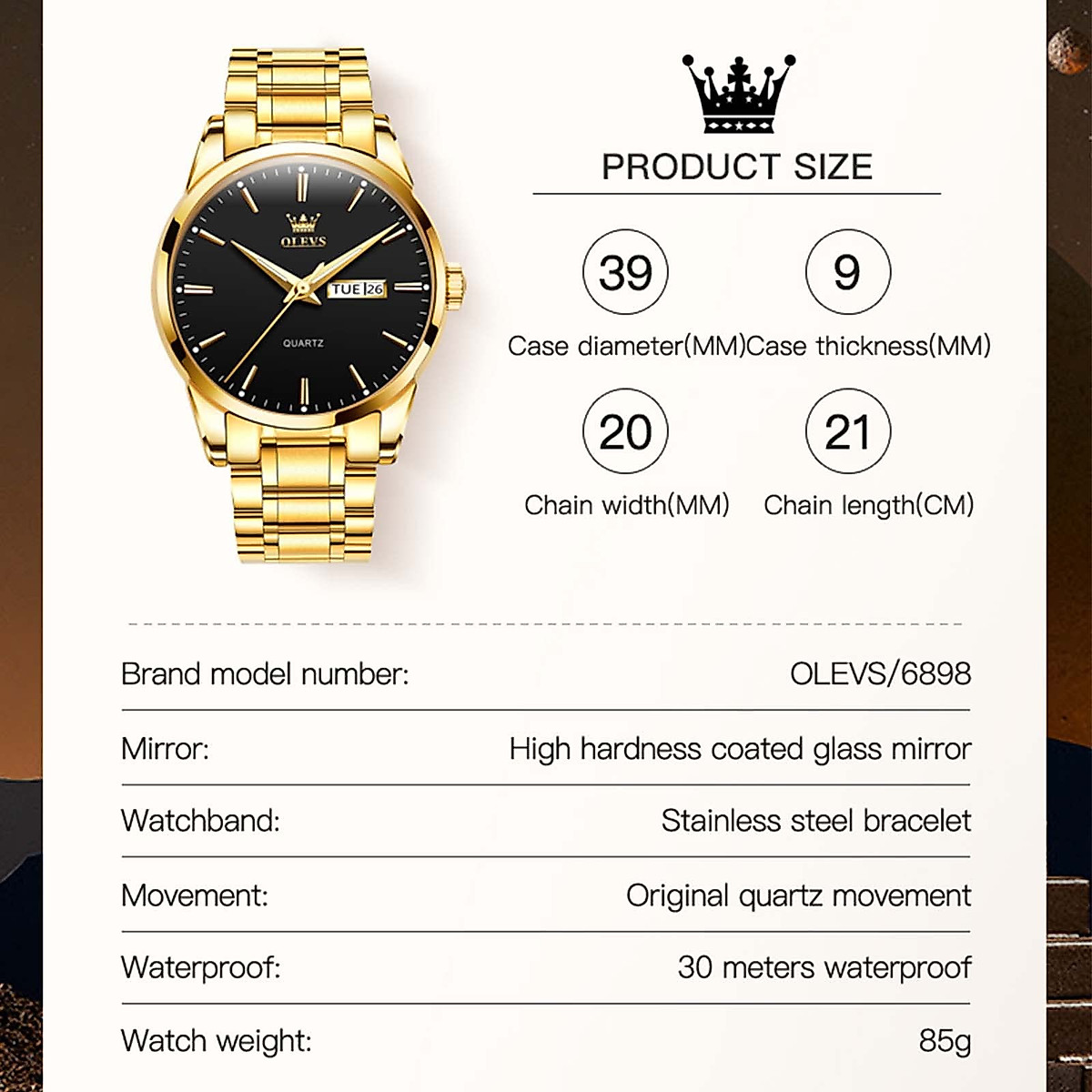 OLEVS Men Watch Mens Gold Watch Big face Stainless Steel Luxury Watches for Men Waterproof Date Classic Luminous Men Simple Watch Gift for His
