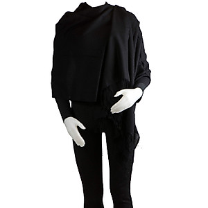 Cashmere Shawl Scarf Handmade 100% Pure Lightweight Oversized (Black)