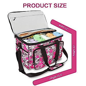 Knitting Bag, Yarn Tote Storage Organizer with Separate Crochet Hooks & Knitting Needles Bag,Slits on Top to Protect Wool and Prevent Tangling Large Flower with Cover