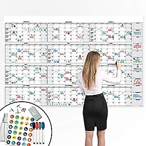 Large Dry Erase Wall Calendar - 38" x 58" - Premium Undated Blank 2023 Reusable Yearly Calendar - Giant Whiteboard Year Poster - Laminated Jumbo Annual Office 12 Month Calendar