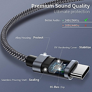 Aux Cable USB-C to 3.5mm Audio Cord Car Stereo Aux-in Adapter Speaker Jack Wire Compatible with LG Stylo 6 - V20 - V30 - V35 ThinQ - V40 ThinQ - V50 ThinQ 5G - V60 ThinQ 5G - Velvet