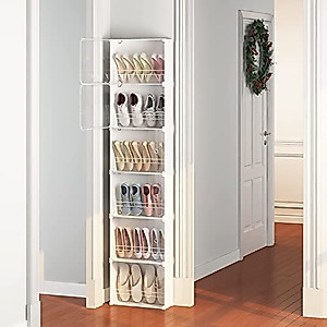 MAGINELS 6-Tier Shoe Rack Organizer with Cover, Slim Shoe Storage Cabinet,Behind The Door, Narrow Shoe Shelf for Closet,entryway,White
