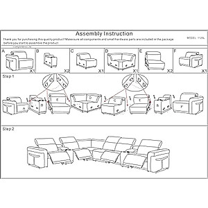 BlackJack Furniture Riccardo 8-Piece Italian Leather Sectional Sofa with 4 Power Reclining Couch Seats, USB & Wireless Chargers, Headrests, Lumbar Support, Cup Holder, and Console Storage, Beige