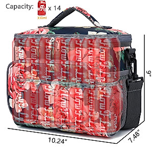 FlowFly Insulated Reusable Lunch Bag Adult Large Lunch Box for Women and Men with Adjustable Shoulder Strap,Front Zipper Pocket and Dual Large Mesh Side Pockets,Peony