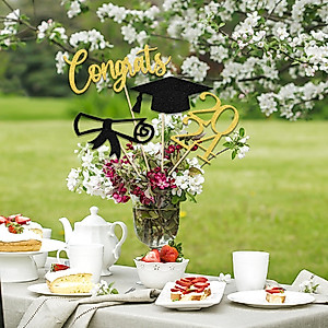 2024 Graduation centerpiece Sticks,Class of 2024 Table Toppers for Graduation Decorations,Graduation Party Centerpieces for Tables 12 Pieces Gold Black